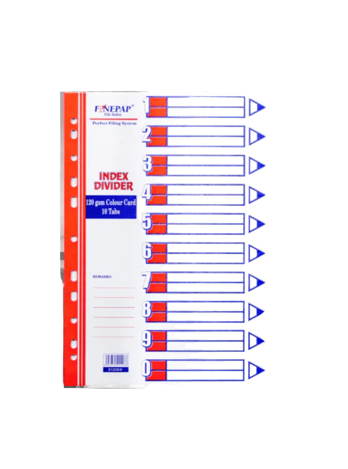 FINEPAP INDEX DIVIDER 10-TABS WHITE S1208W – Premio Stationery