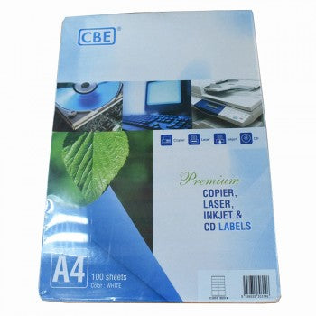 CBE A4 Premium Copier, Laser, Inkjet & CD Labels 100'S White – Premio ...